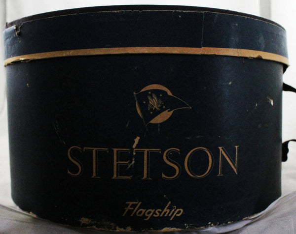 Stetson Airplane Hat Box - 1940s Men's Stetson Flagship Blue Hatbox wi ...