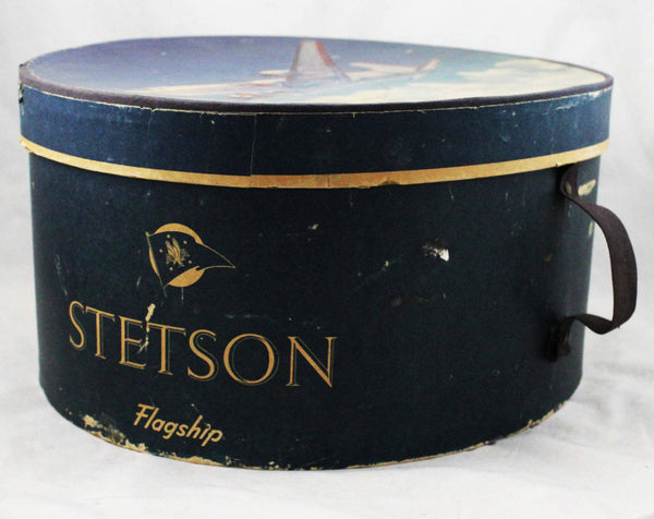 Stetson Airplane Hat Box - 1940s Men's Stetson Flagship Blue Hatbox wi ...