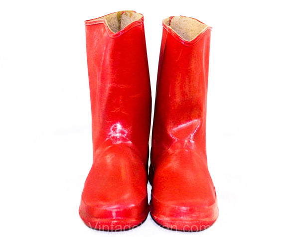 Child Size 10 Red Galoshes - 1950s 60s Child's Glossy Reflective Rain ...