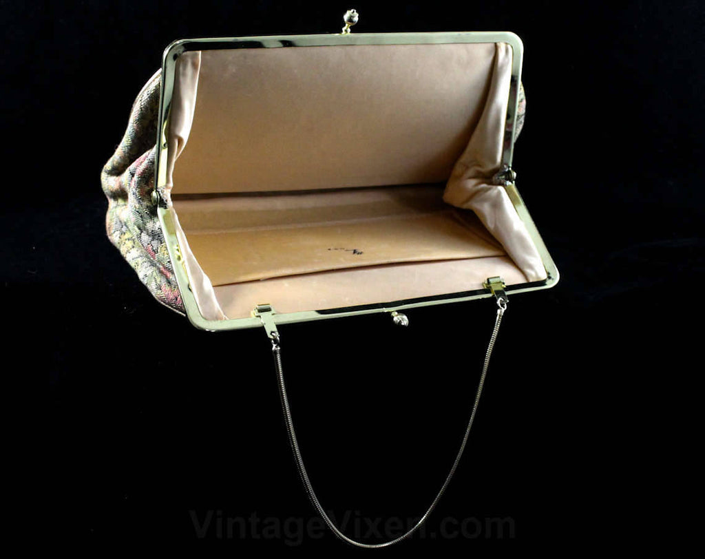 Floral 1950s Handbag - Antique Style Metallic Brocade - Pretty 50s Pur ...