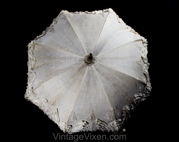 Antique Umbrella - 1890s 1900s Victorian Edwardian Parasol - Neutral L ...